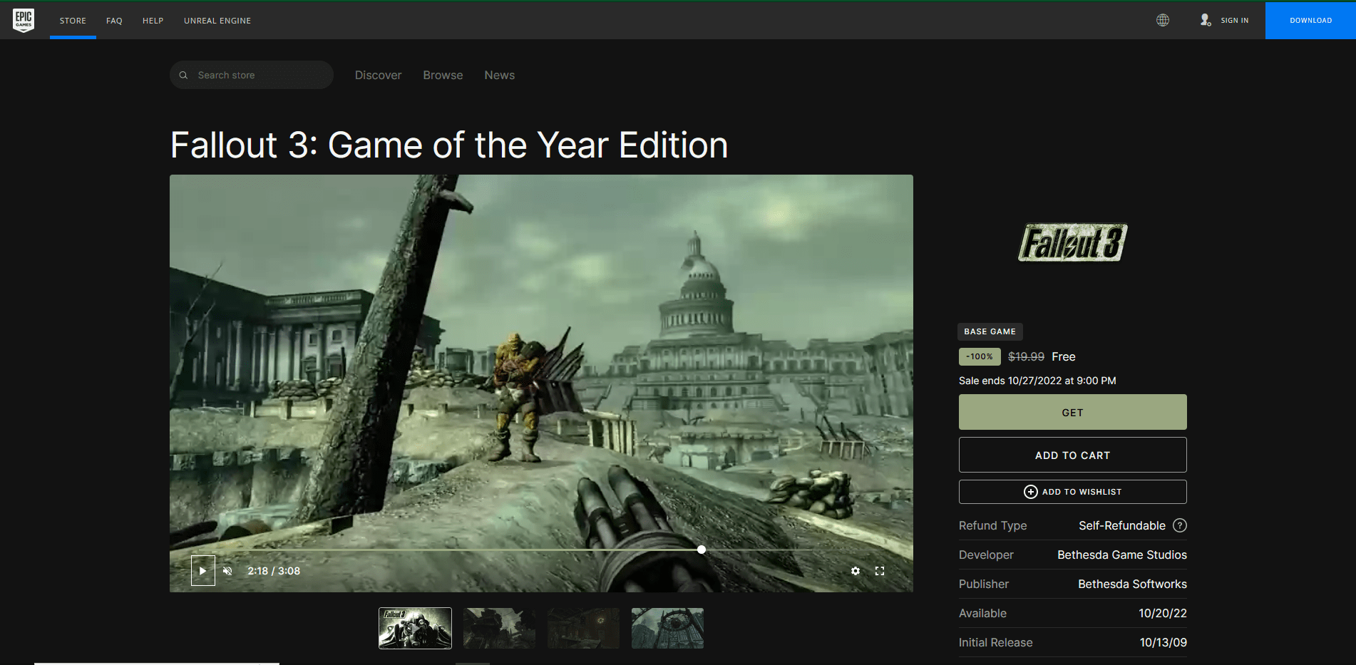 [Epic Games Store] Fallout 3: Game of the Year Edition
